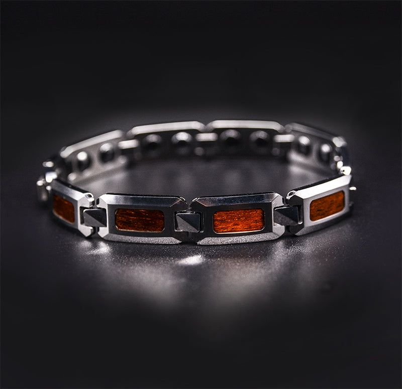 Sleek Men's Tungsten Carbide Link Bracelet: Wood Inlay Magnetic Silver ...