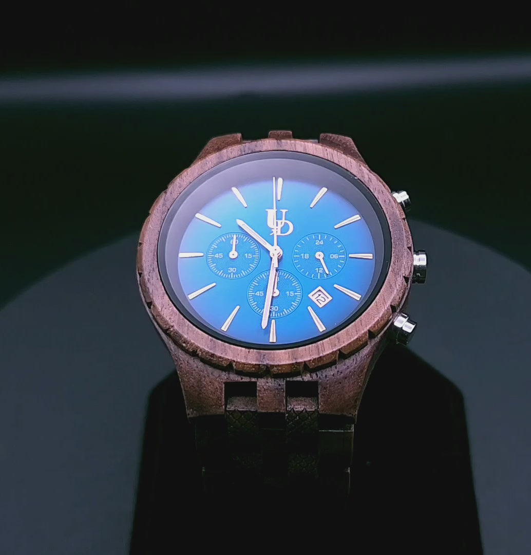 Watches For Men Dark Engraved Wooden Watches For Men With Blue Face ...