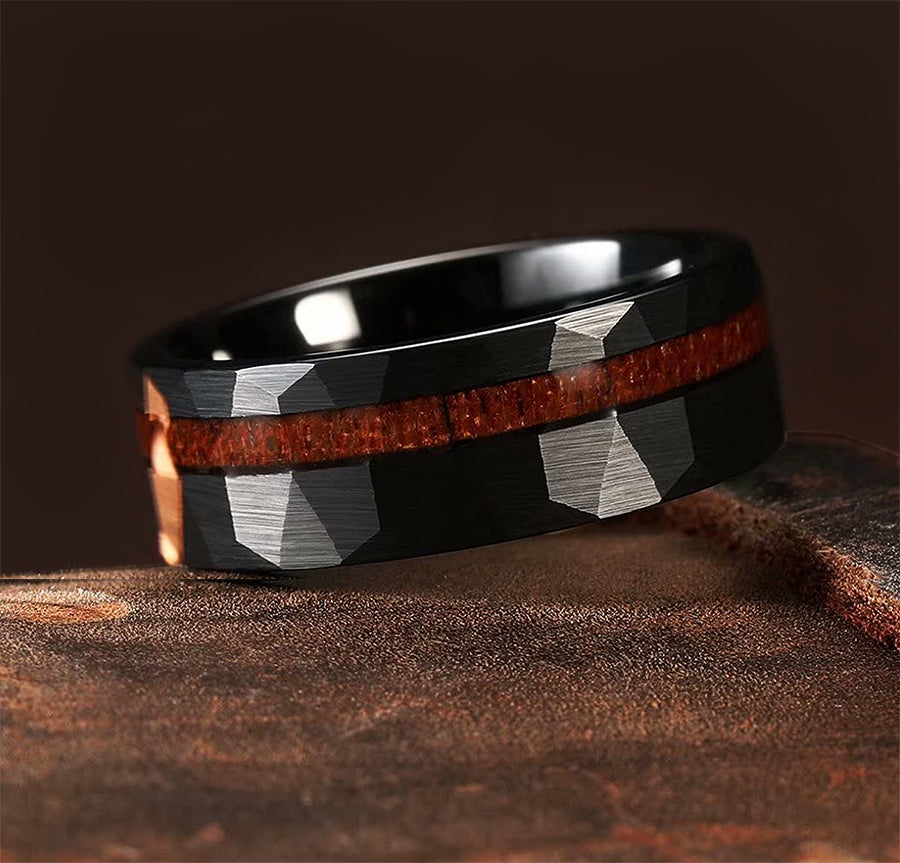 Wedding Rings for Men: Dark Tungsten Wedding Band With Koa Wood Inlay ...