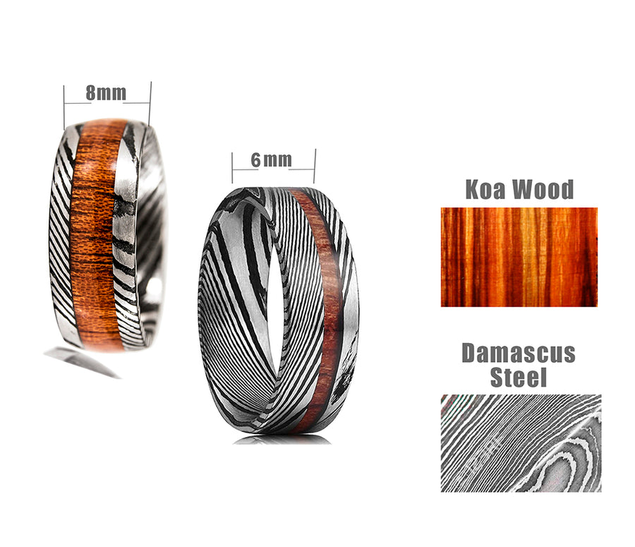 Promise Rings For Couples: Damascus Steel Pattern Wedding Band Set with ...