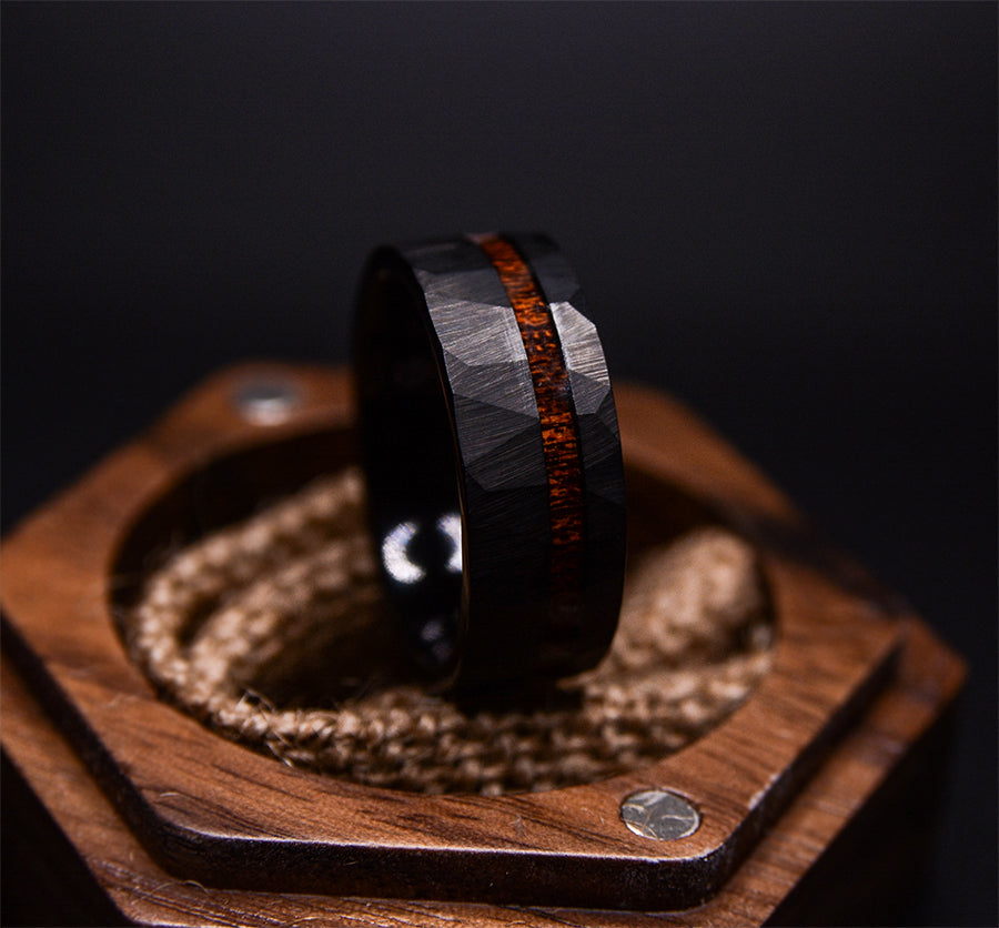 Wedding Rings for Men: Dark Tungsten Wedding Band With Koa Wood Inlay ...