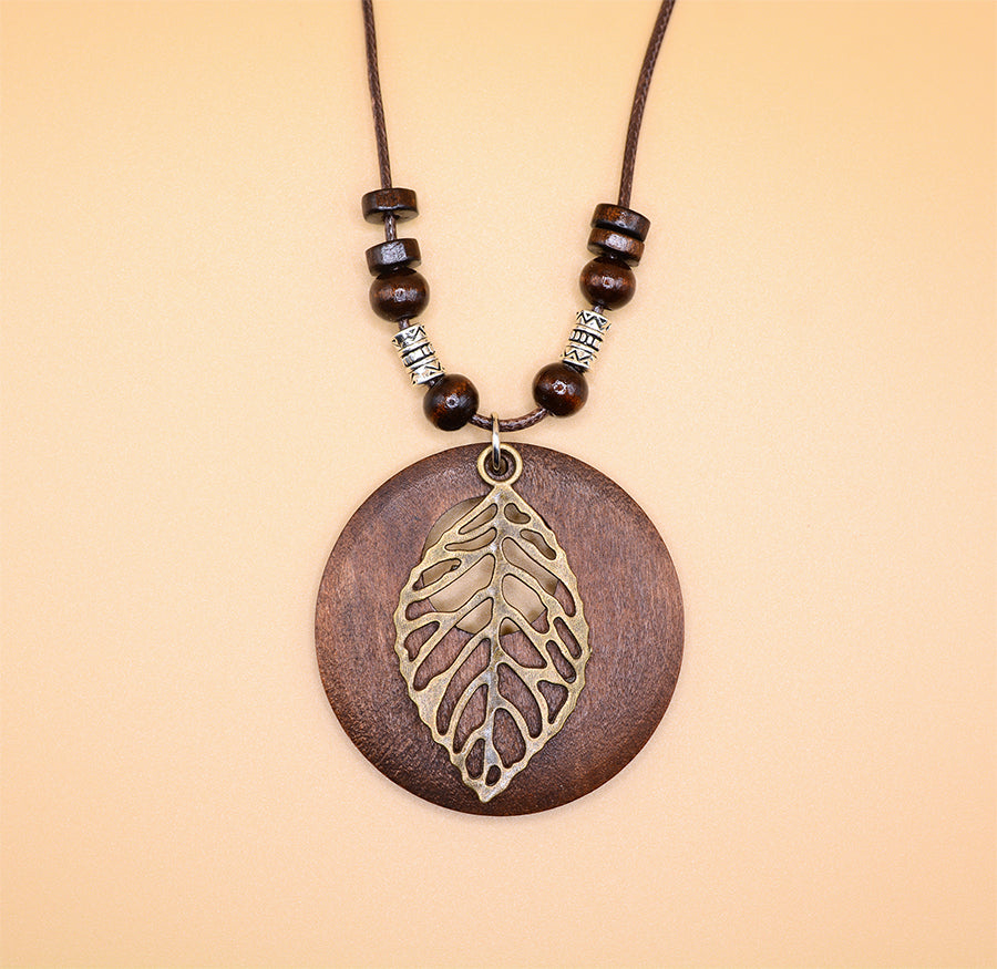 Brown Wooden Leaf Necklace | Hippie Solid Wood Necklace | Nature ...