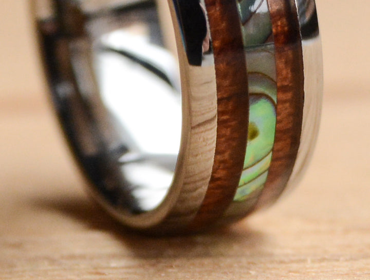 Mens Wedding Rings 8mm Abalone Shell and Wood Inlay Tungsten Wood Band ...