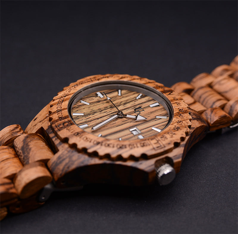 Original Personalized Engraved Zebra Round Wooden Watch with Date Display