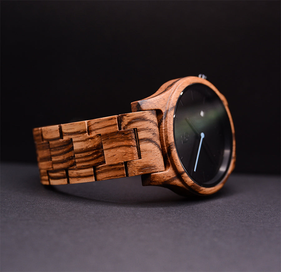Timeless Elegance: Engraved Zebra Round Wood Watch with Date Display ...