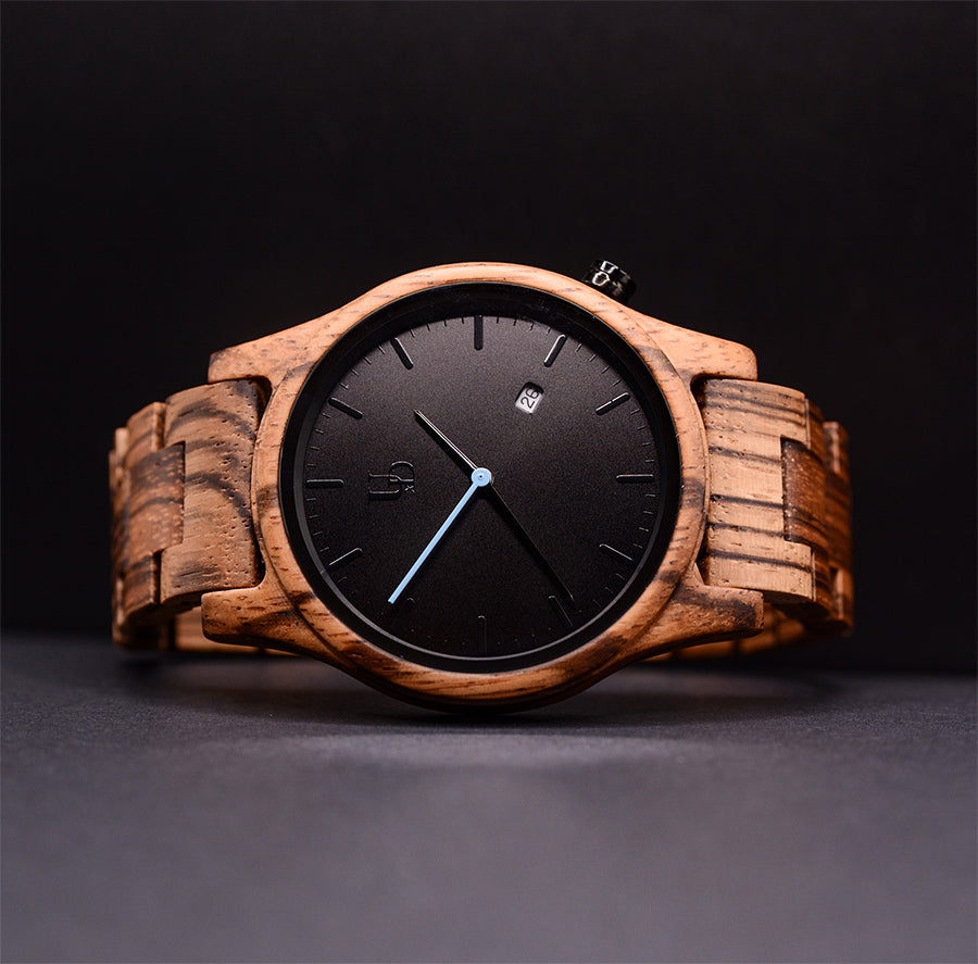 Timeless Elegance: Engraved Zebra Round Wood Watch with Date Display ...