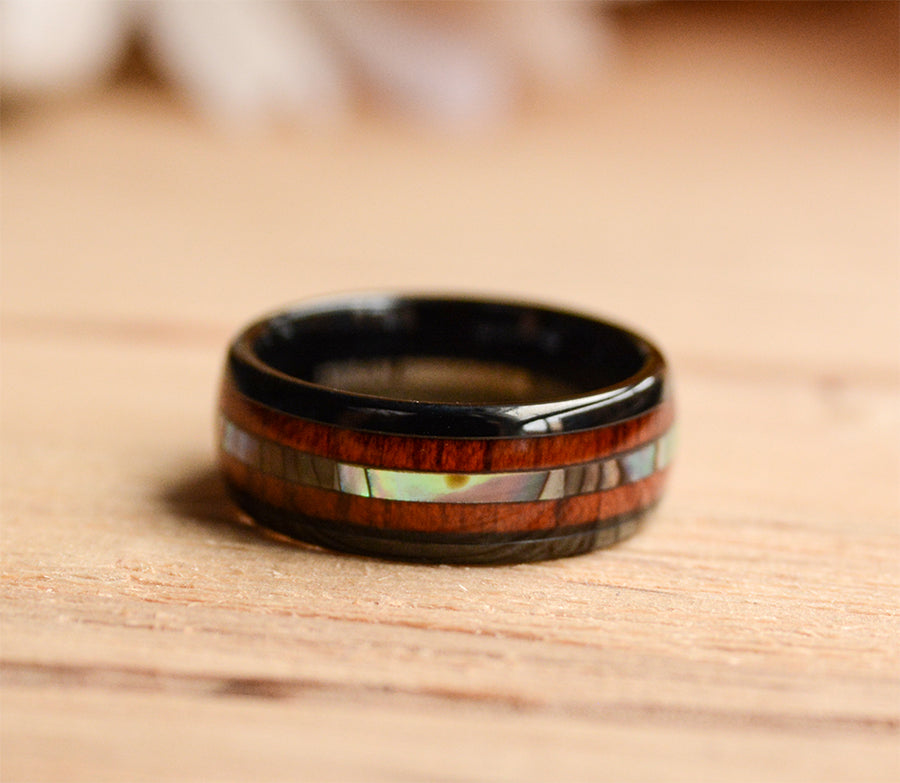 Mens Wedding Ring 8mm Wood Inlay Black Tungsten Wood Ring – Urban ...