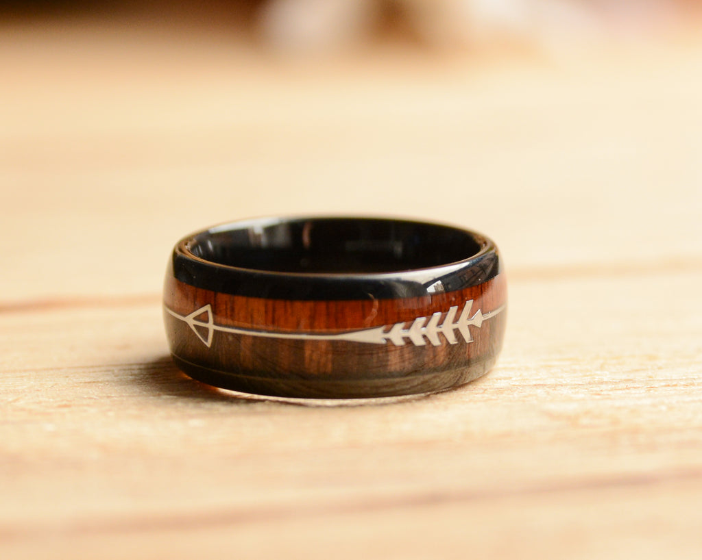 Wooden Rings: Black Tungsten Ring Sets with Koa Wood Inlay and Sleek ...