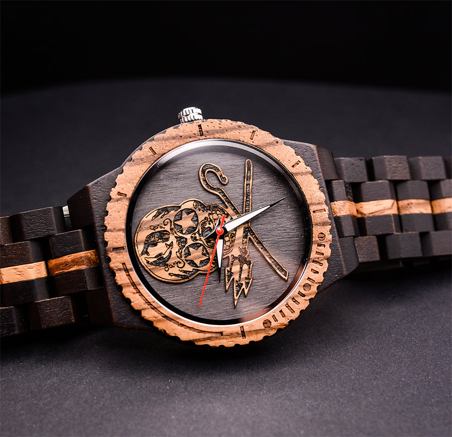 Mens Skeleton Watch, Round Wooden Watch With Skeleton Face, Wood Watch ...