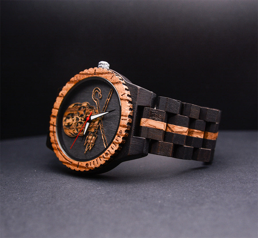 Mens Skeleton Watch, Round Wooden Watch With Skeleton Face, Wood Watch ...